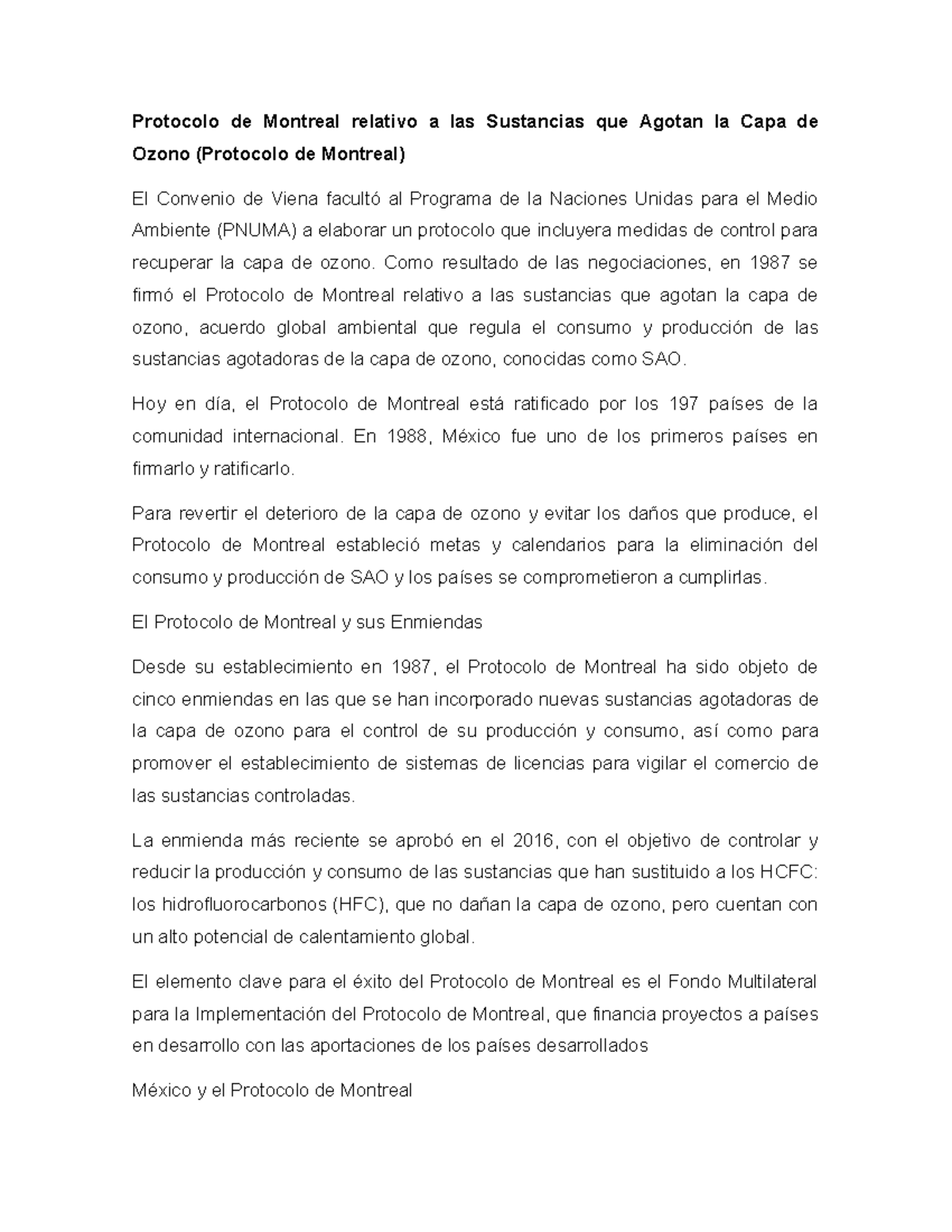 Protocolo de Montreal relativo a las Sustancias que Agotan la Capa de ...