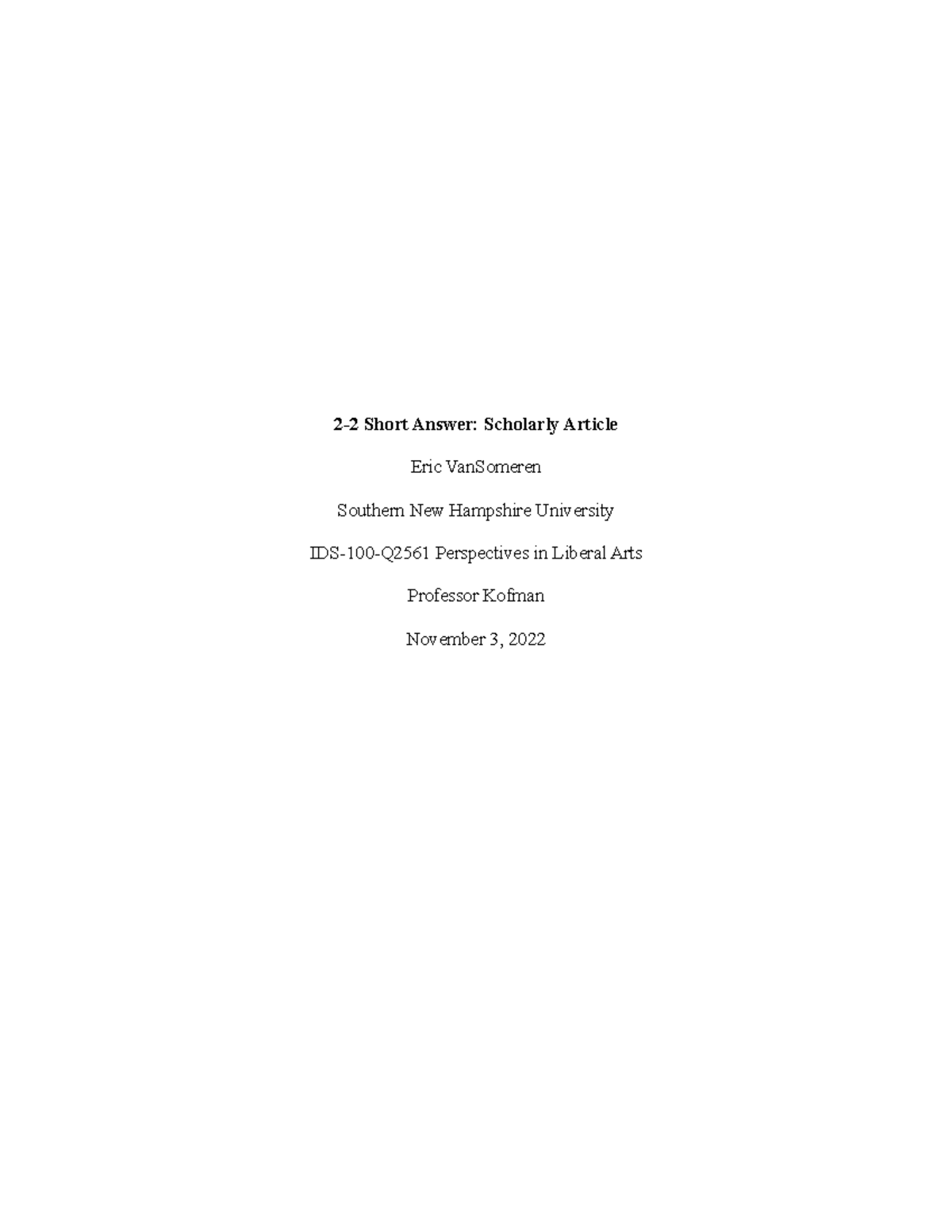 2-2 Short Answer - Scholarly Article - 2-2 Short Answer: Scholarly ...