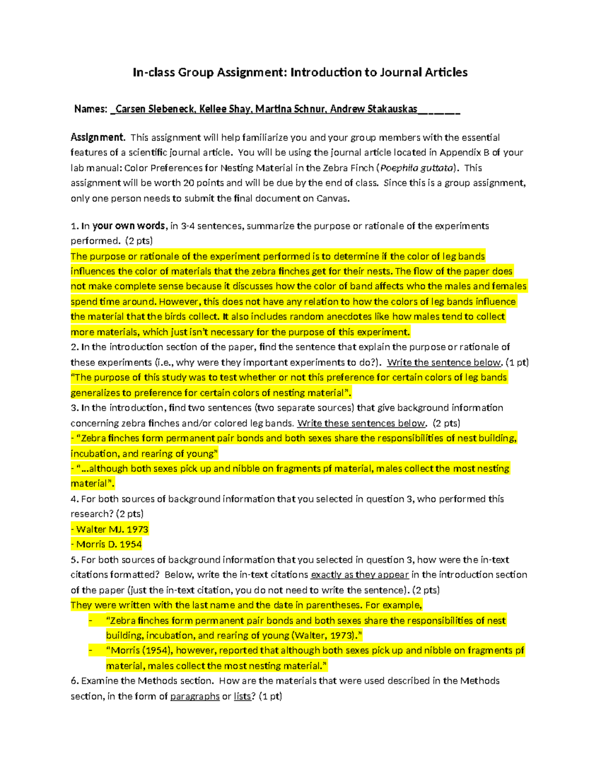 Intro To Journal Articles - BIO LAB - In-class Group Assignment ...