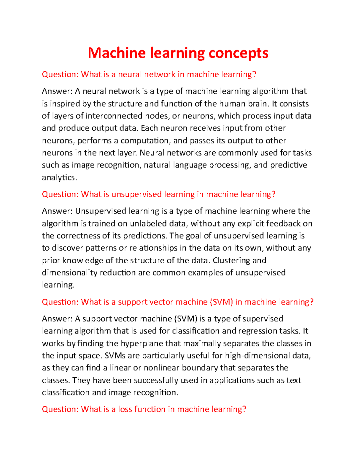 Machine learning concepts - Machine learning concepts Question: What is ...