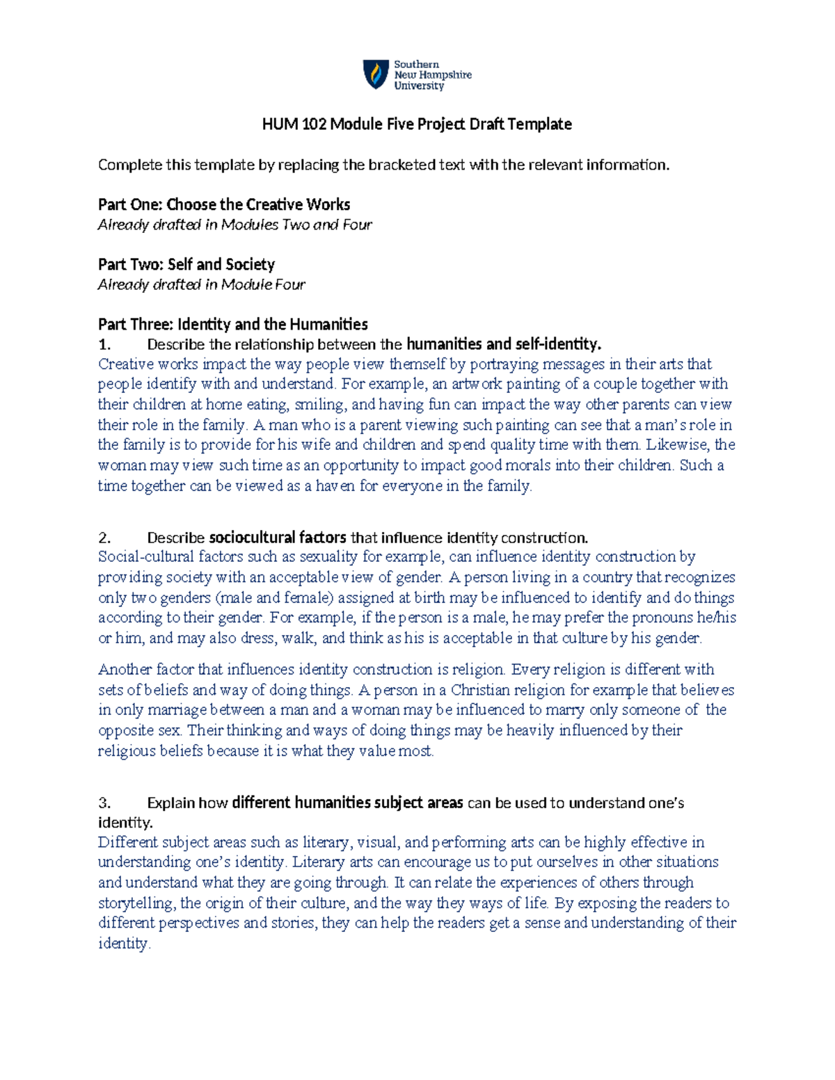 HUM 102 Module Five Project - Part One: Choose the Creative Works ...