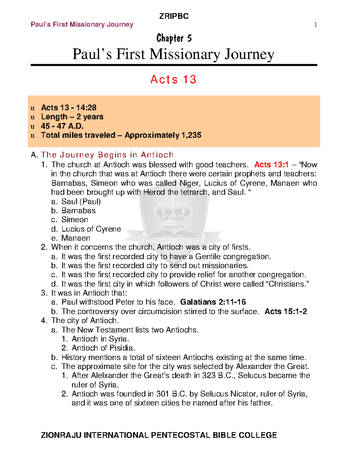 5 - Pauls First Missionary Journey - Paul’s First Missionary Journey 1 Chapter 5 Paul’s First ...