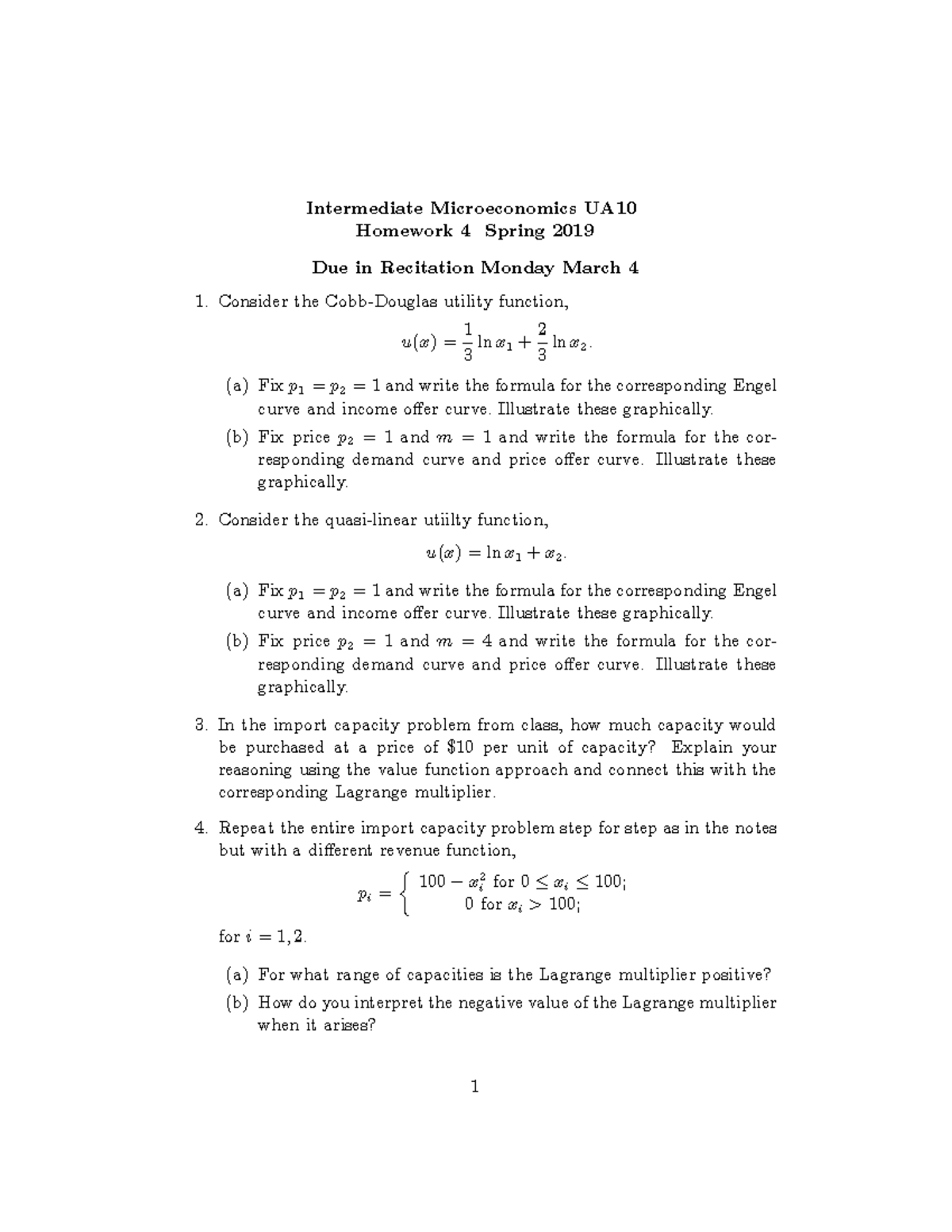 Homework 4 - Professor: Andrew Caplin - Intermediate Microeconomics UA ...