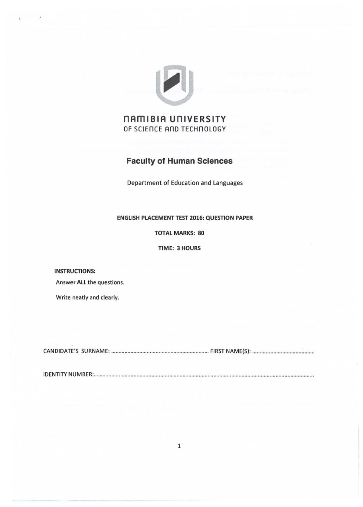 Mature Age Entry Test - English Placement Test - August 2016 - n A m I ...