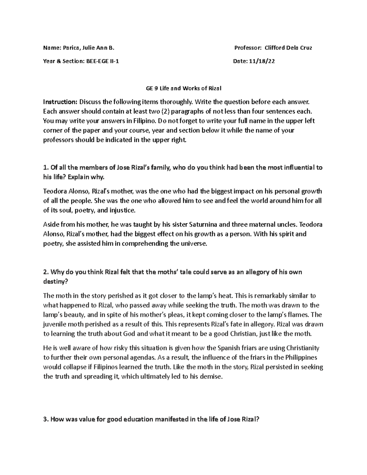 Parica, Julie Ann Assignment chapter 3 - Name: Parica, Julie Ann B ...