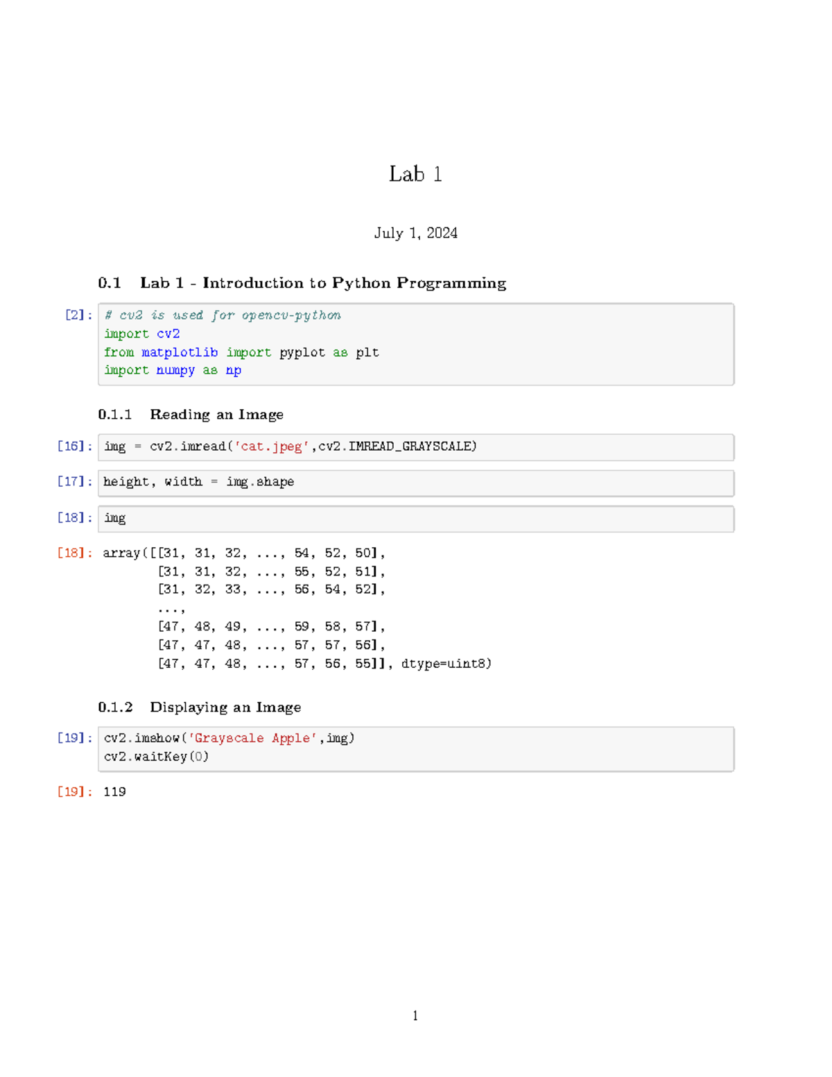 Lab 1: Computer Vision Labs - Lab 1 July 1, 2024 0 Lab 1 - Introduction to Python Programming [2 ...