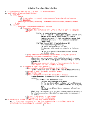 Criminal Procedure Short Outline - Criminal Procedure Outline I. Fourth ...