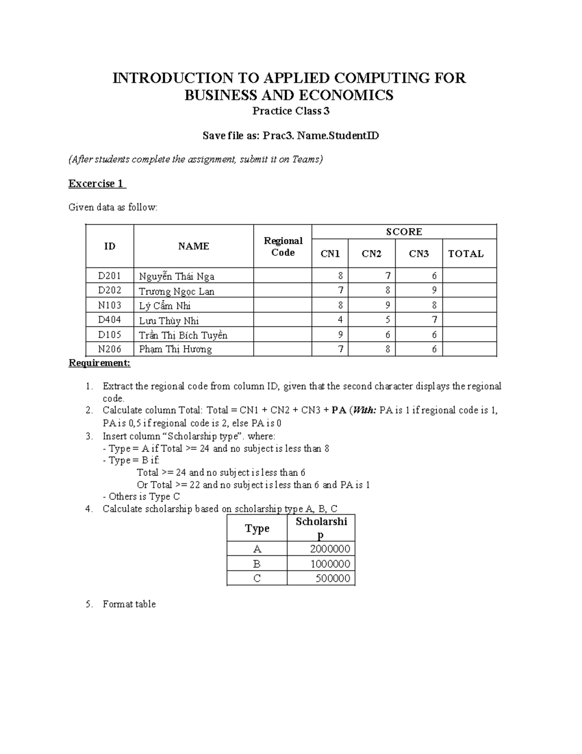 EM2301. Practical Class 3 - INTRODUCTION TO APPLIED COMPUTING FOR ...