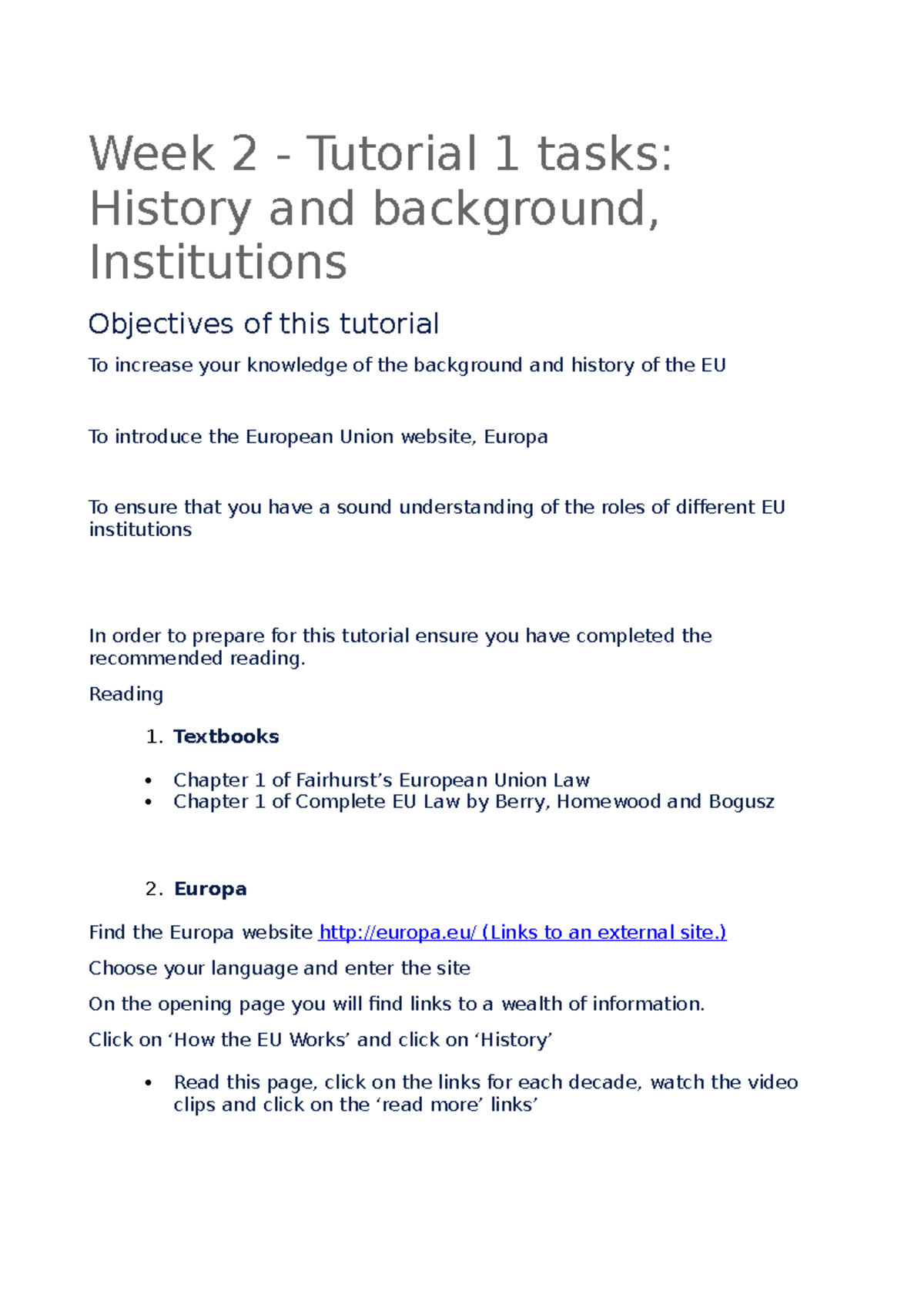 Week 2 - Tutorial 1 tasks- History and background, Institutions - Week ...
