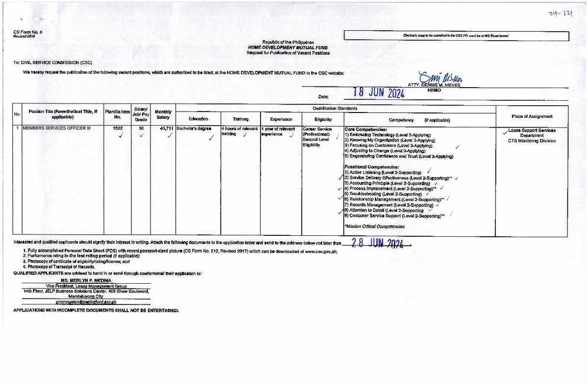 Notice OF Vacancy 2024-121 - CS Form No. 9 Revised 2018 Electronic copy ...