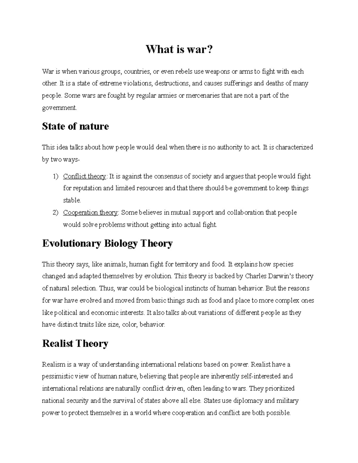 Juat War theories - What is war? War is when various groups, countries ...