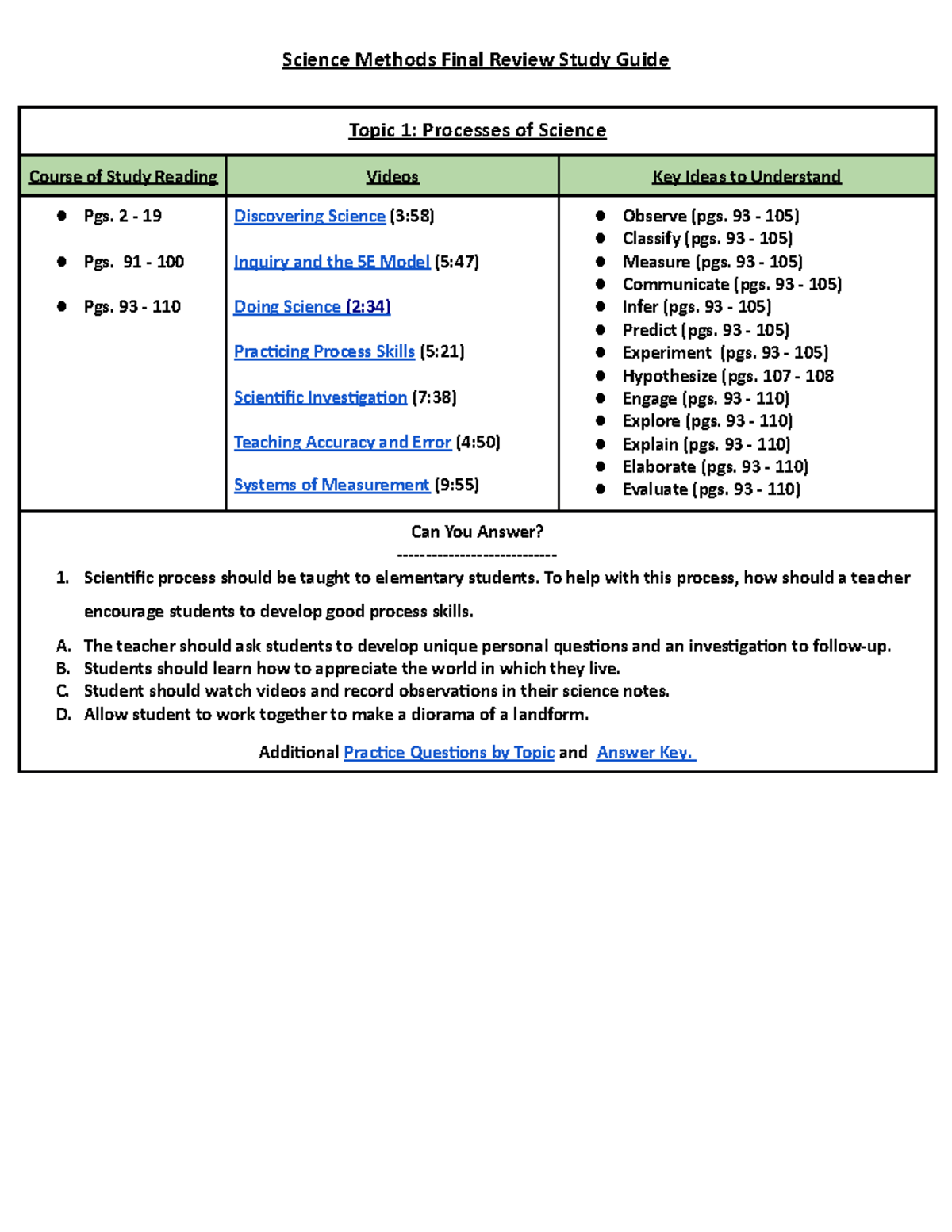 C108 Science Methods Final Exam Study Guide - Science Methods Final ...