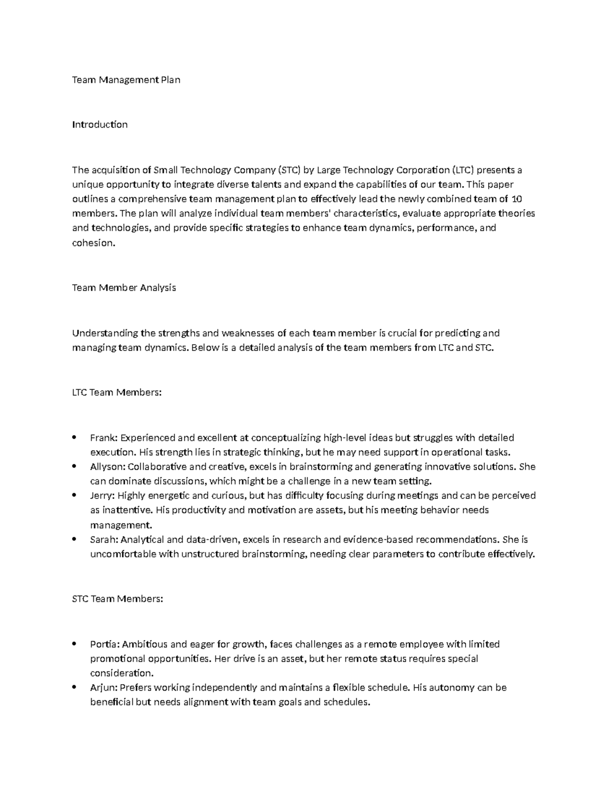 Week 5 Management Plan - was given a 55/55 on this assignment - Team Management Plan ...