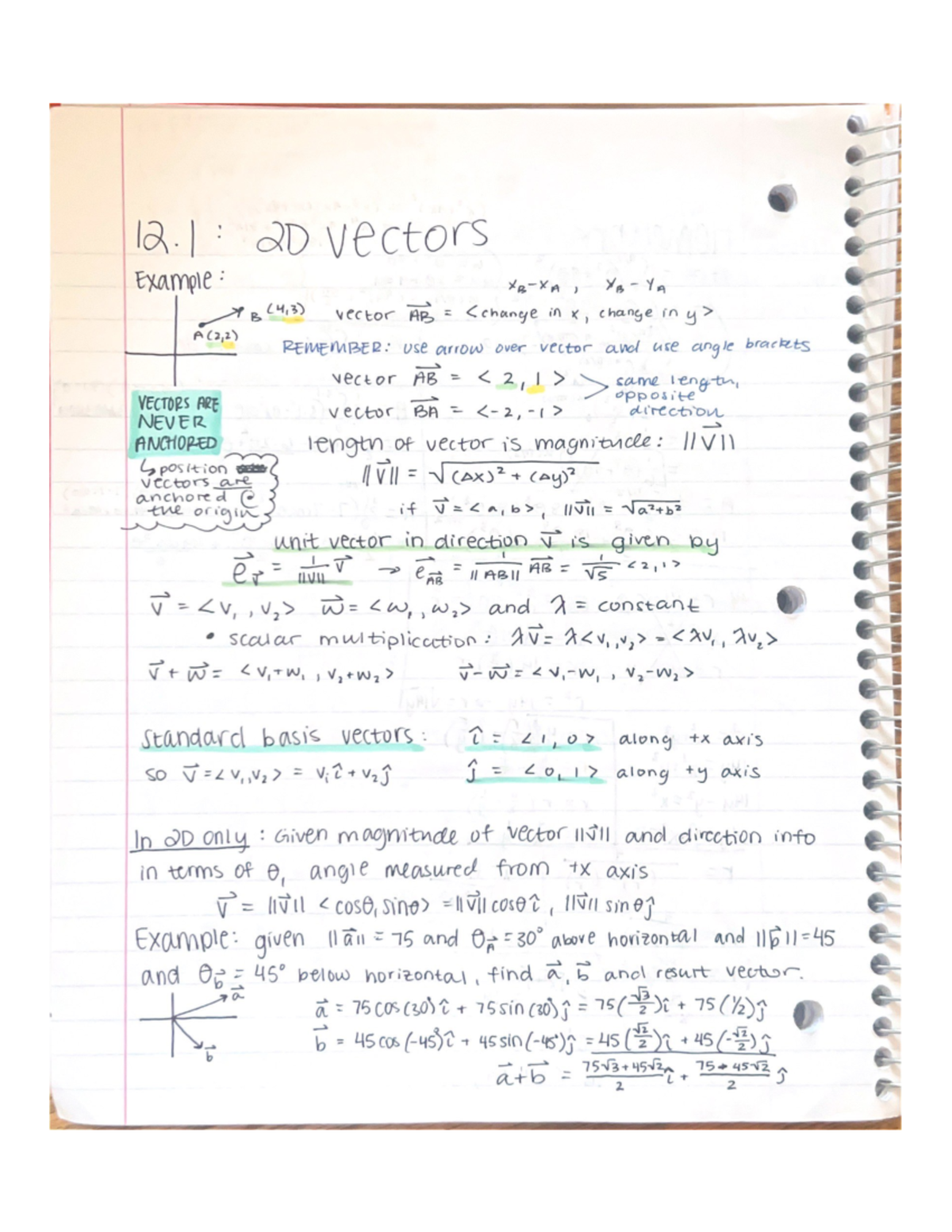 12.1: 2D Vectors - MATH 1020 - Studocu