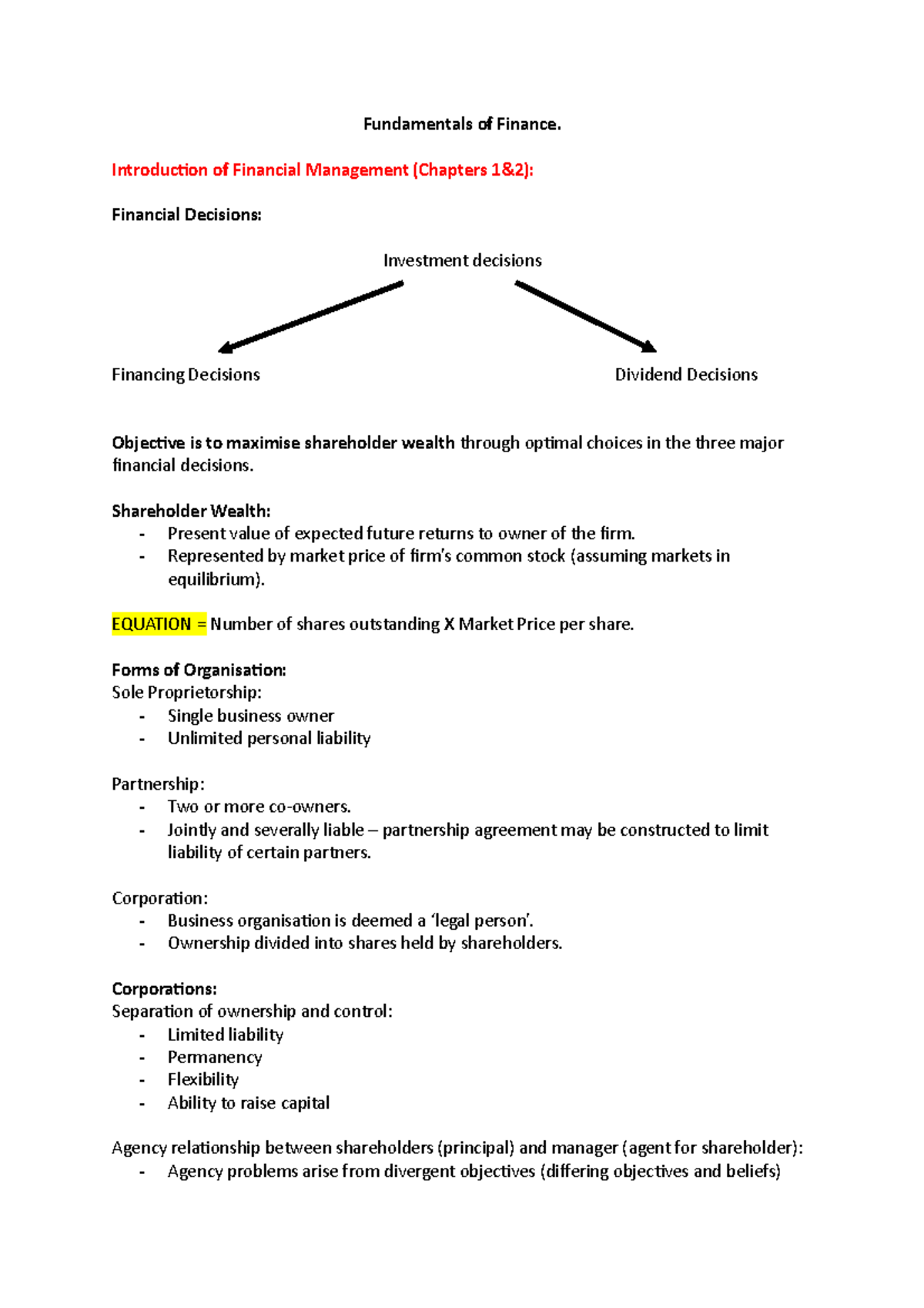 Fundamentals of Finance - Quiz 1 - Fundamentals of Finance ...