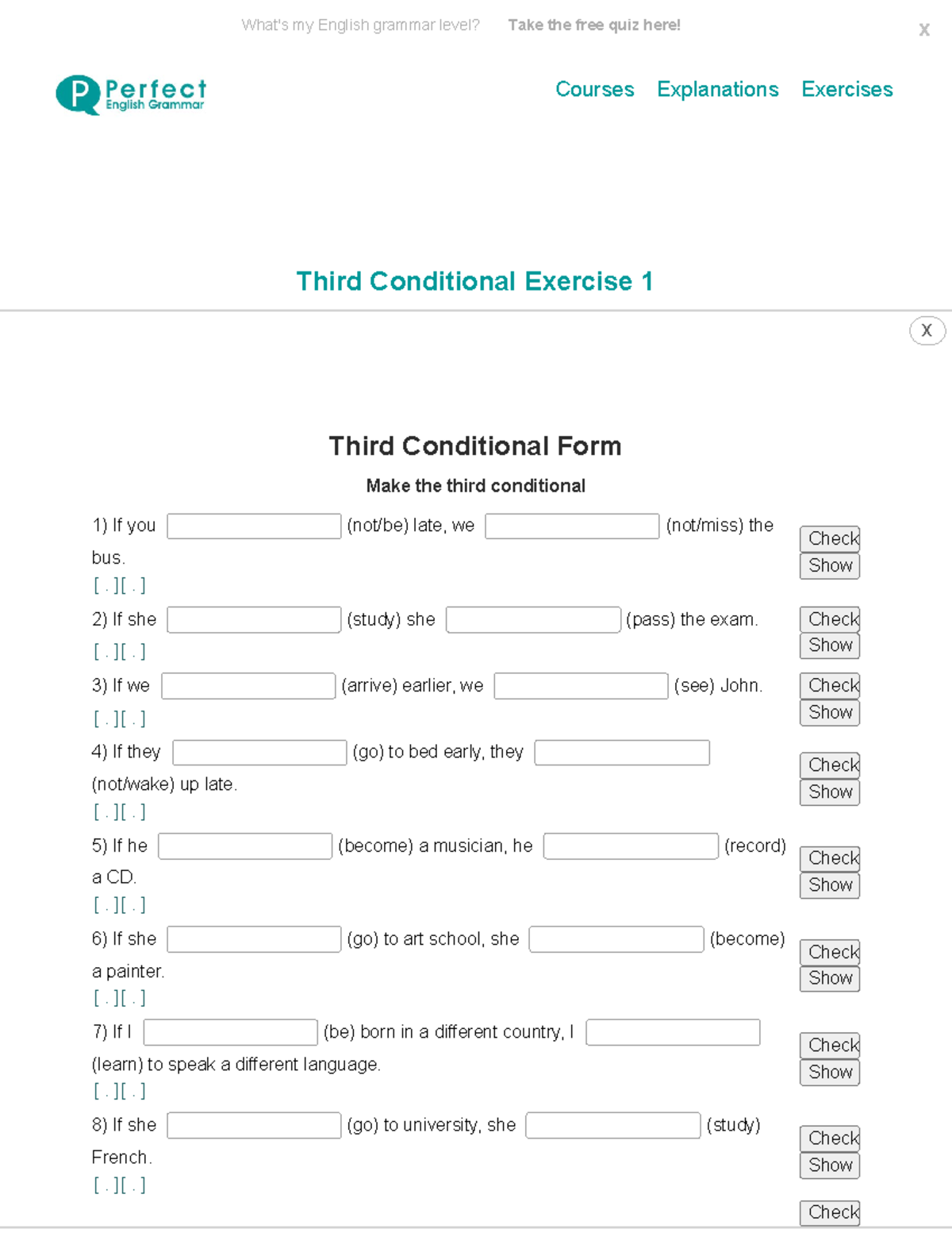Third Conditional Exercise 1 - [. ][. ] Check Show If she (study) she (pass) the exam ...