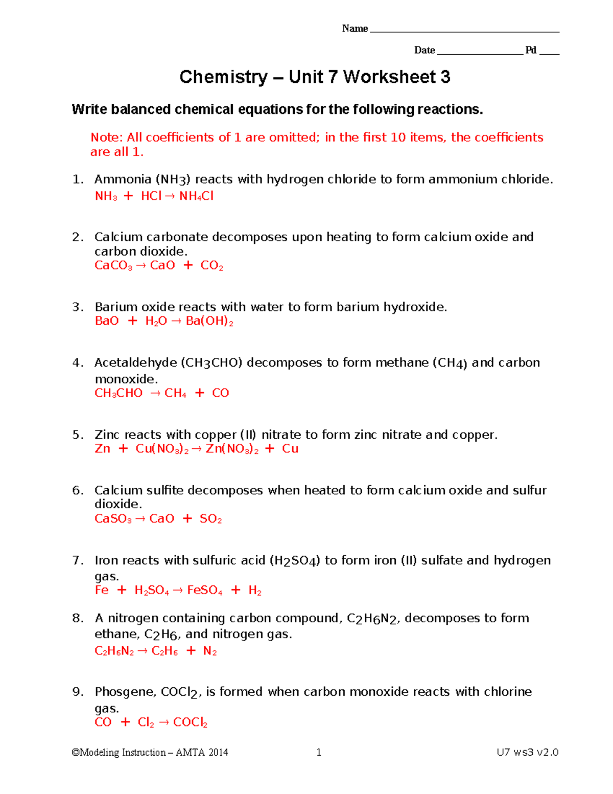 06 ws3-key - Its easy for physics - Name Date Pd Chemistry – Unit 7 ...