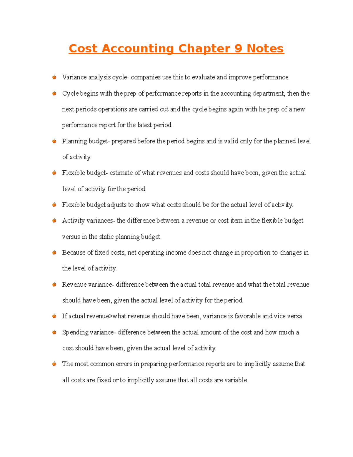 Chapter 9 notes - Cost Accounting Chapter 9 Notes Variance analysis ...
