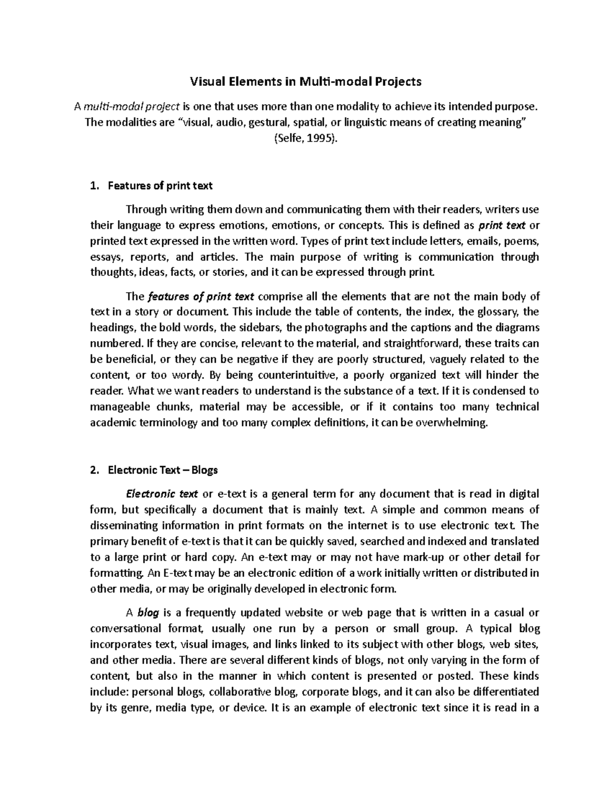 Visual Elements in Multi-modal Projects - The modalities are “visual ...