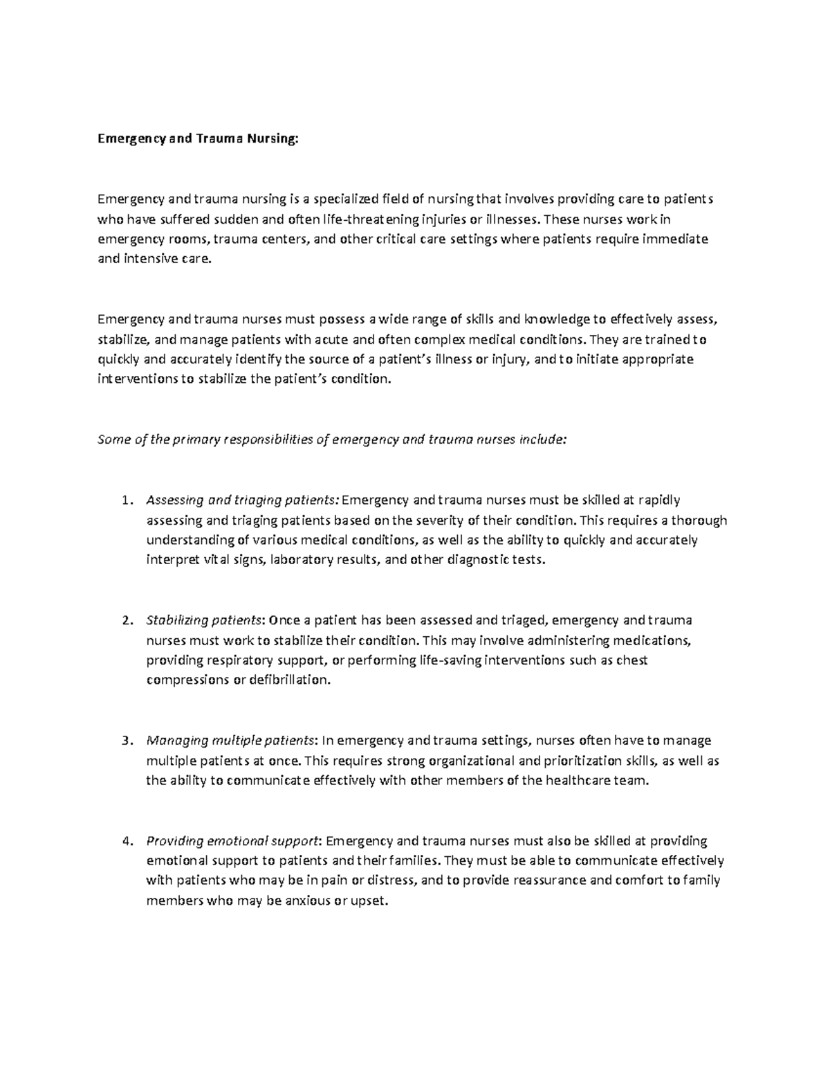 Emergency and Trauma Nursing - Emergency and Trauma Nursing: Emergency ...