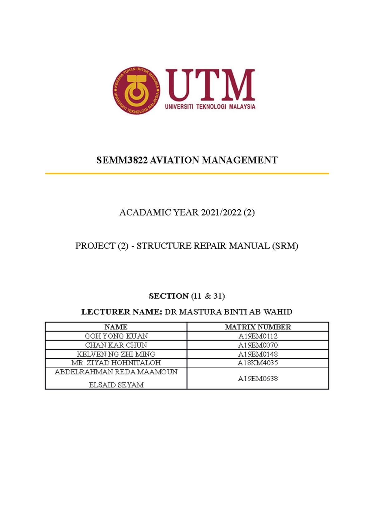 Aviation Project 2 Report Group 8 - SEMM3822 AVIATION MANAGEMENT ...