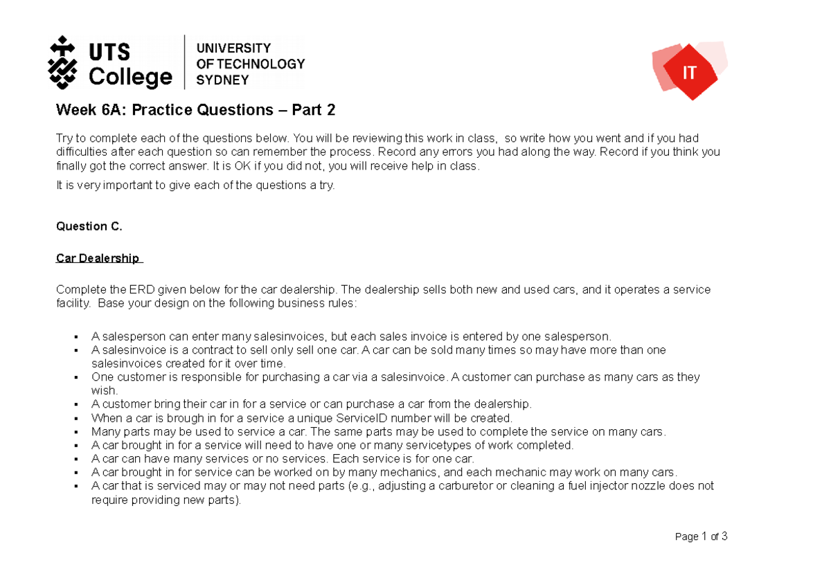 Week 6A - Practice Questions - Part 2 - Week 6A: Practice Questions ...