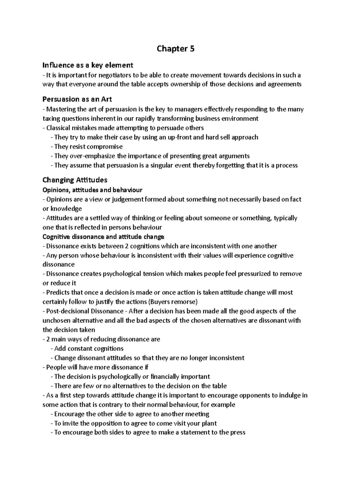 Chapter 5 - Summary Business management - Chapter 5 Influence as a key ...