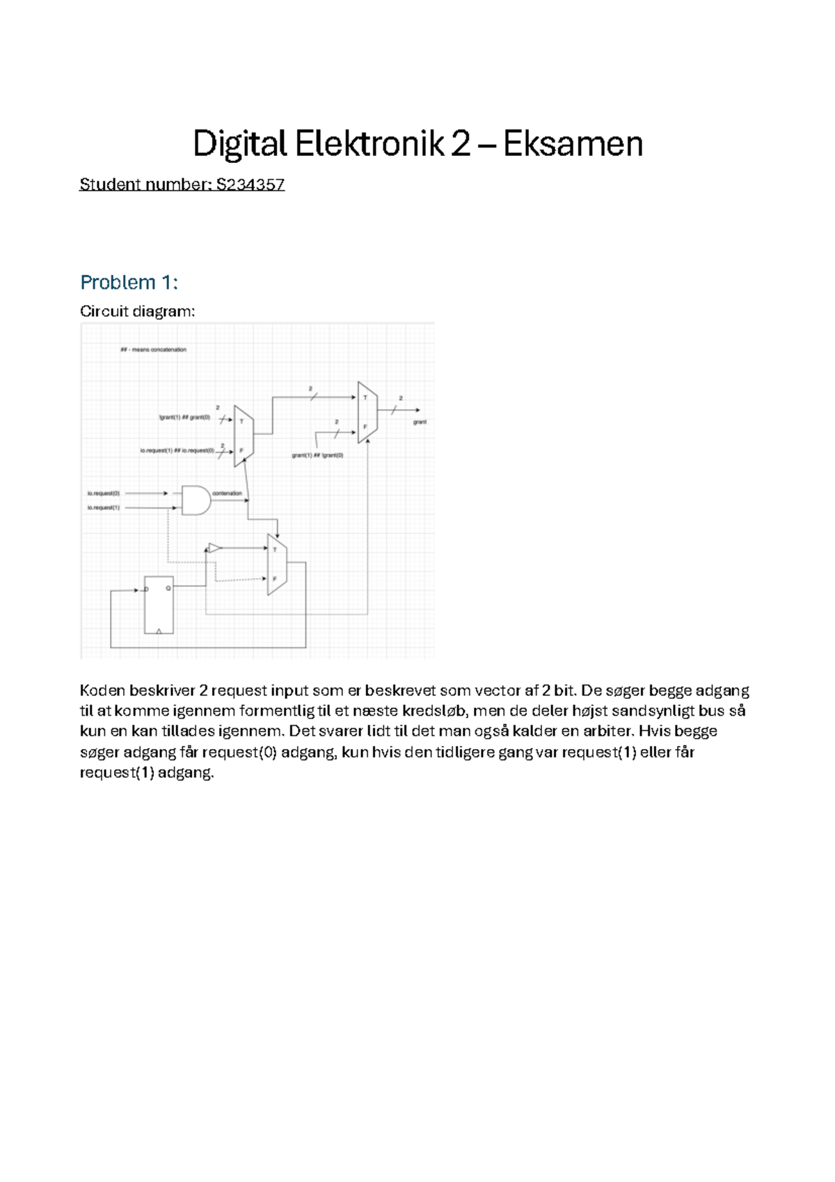Digi exam - Exam - Digital Elektronik 2 – Eksamen Student number: S ...
