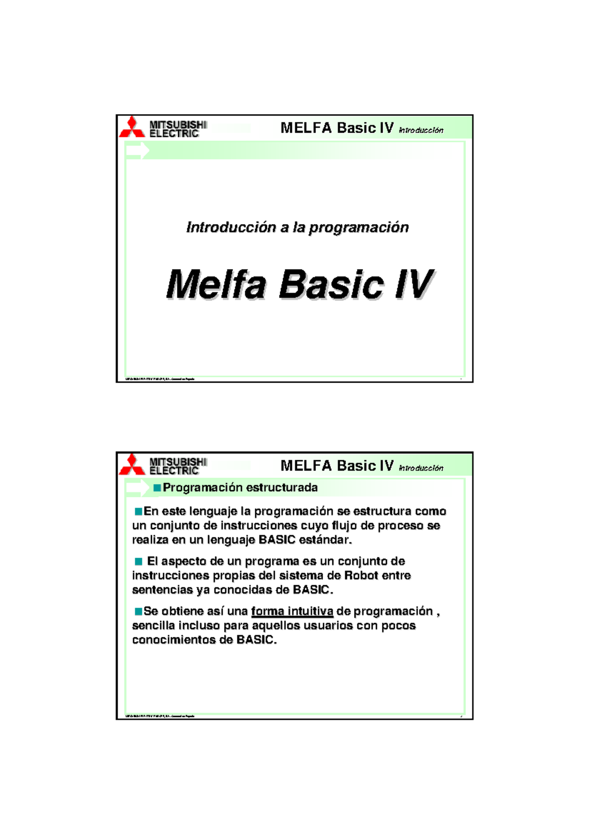 Programacion Melfa IV - MELFA Robots MITSUBISHI ELECTRIC EUROPE, B ...