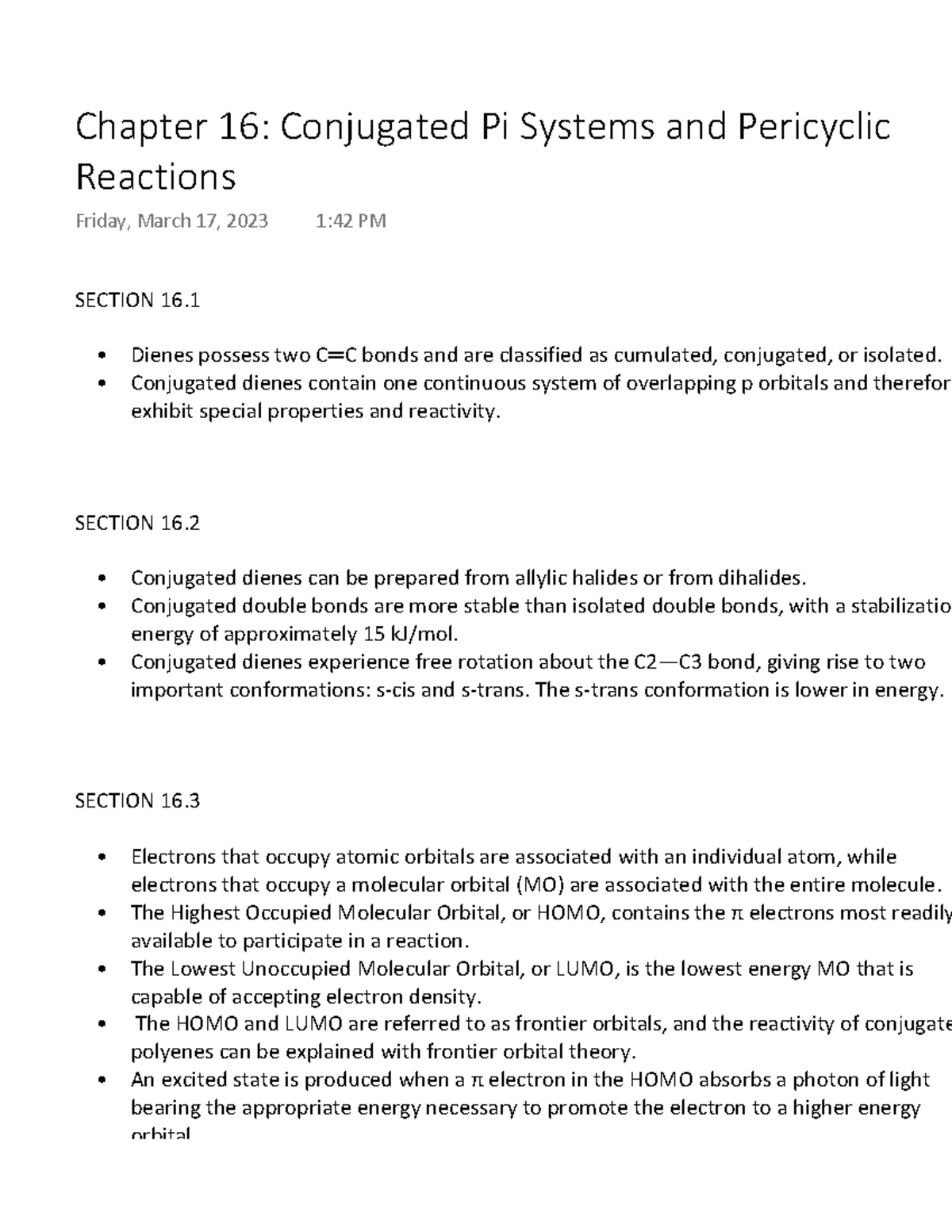 Chapter 16: Conjugated Pi Systems and Pericyclic Reactions Summary ...