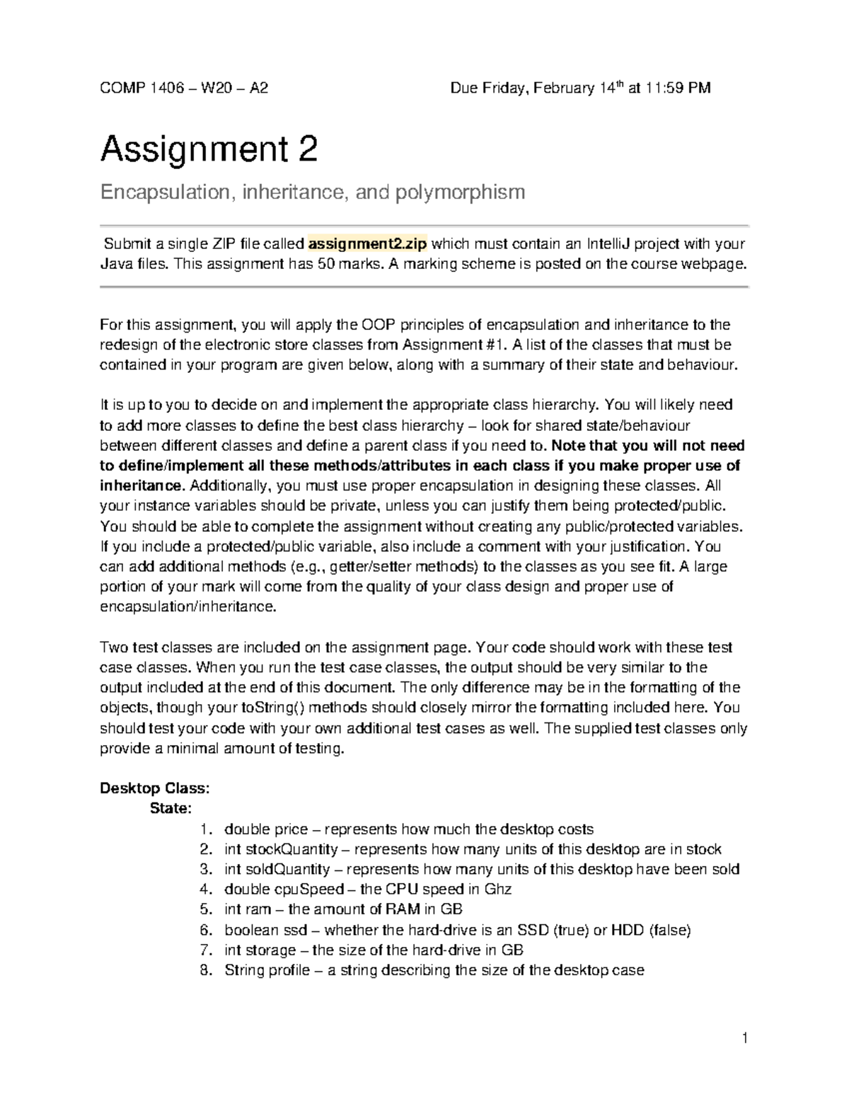 Comp 1406 Assignment 2 - Assignment 2 Encapsulation, inheritance, and polymorphism Submit a ...