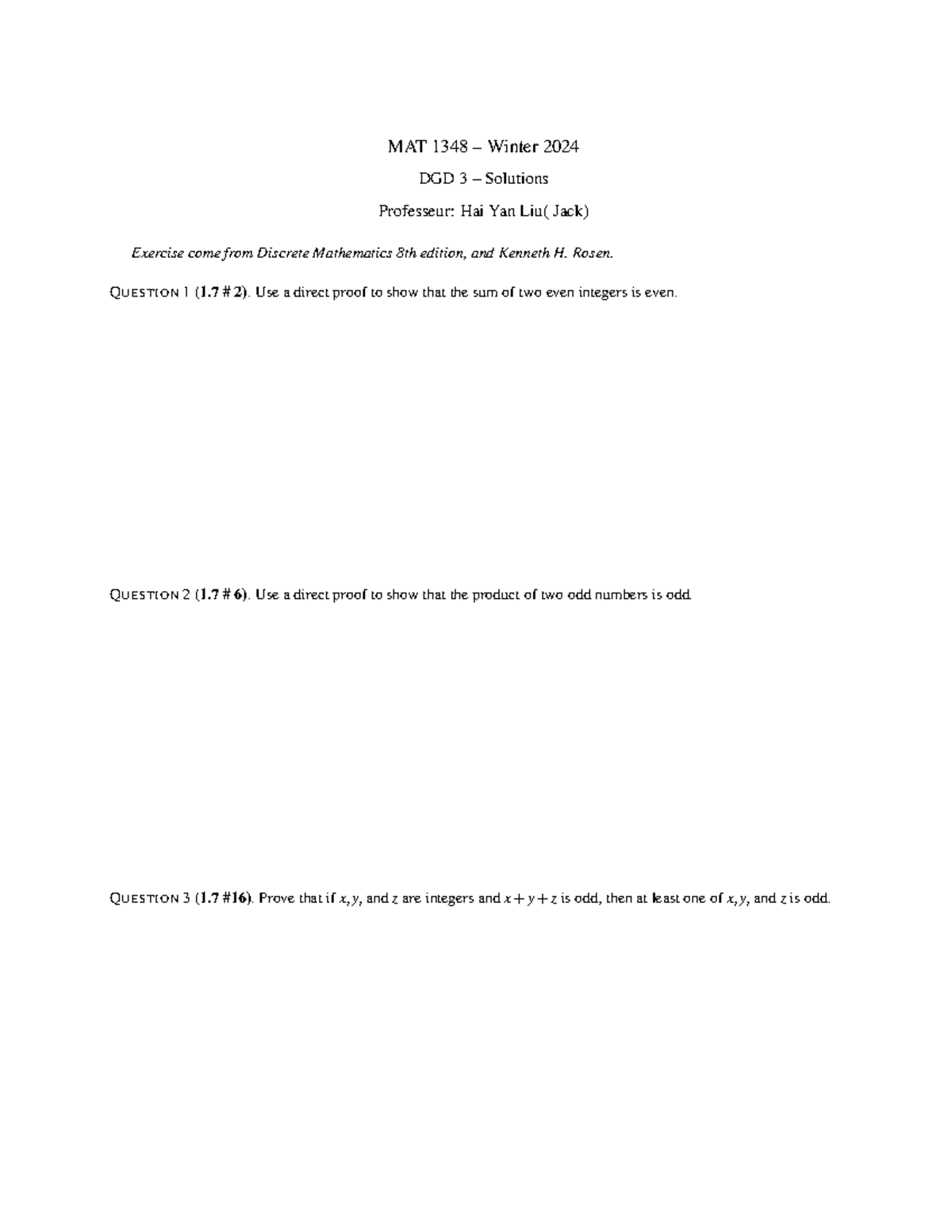 DGD3 empty - assignment - QUESTION Exercise come from Discrete ...