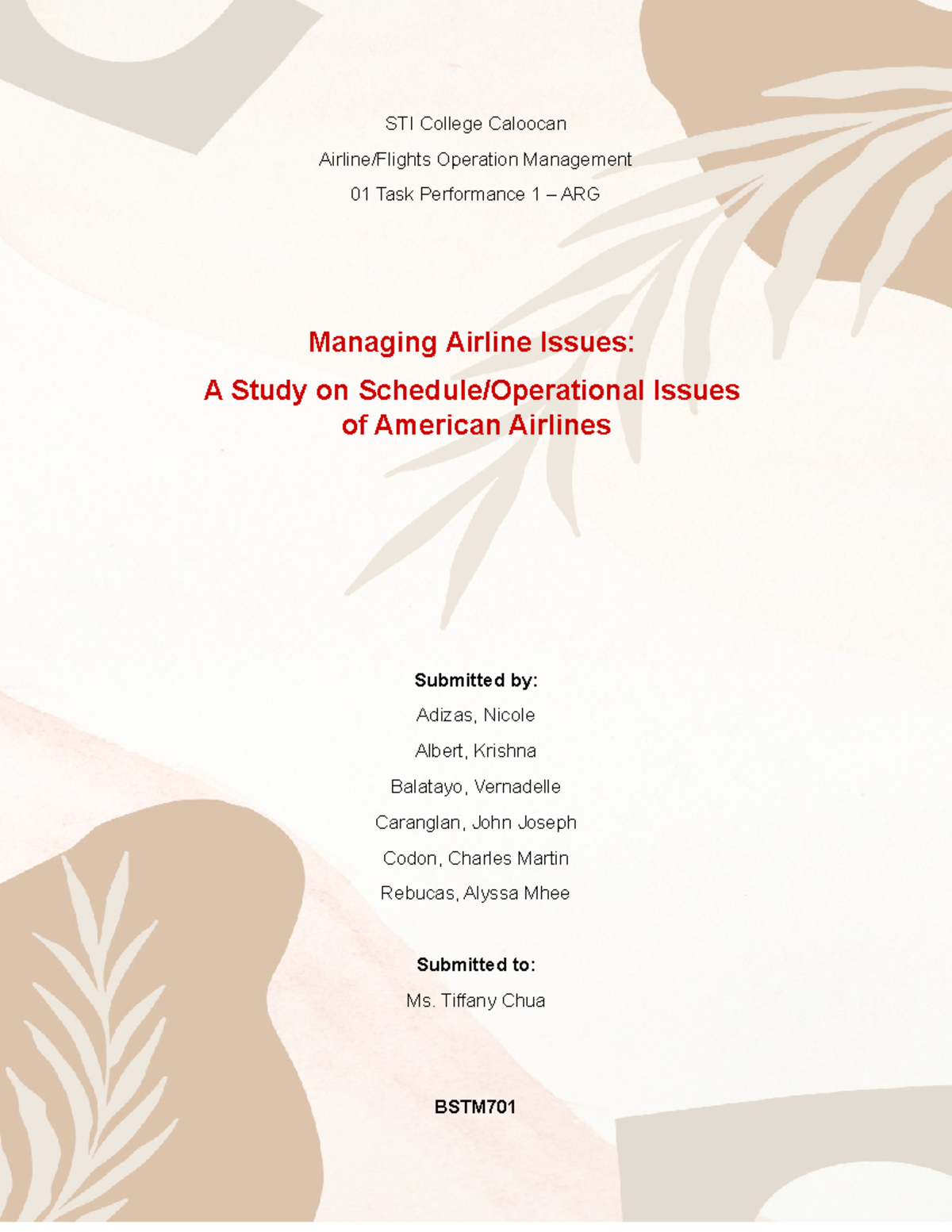 Group - TP ( Airlines) - STI College Caloocan Airline/Flights Operation ...