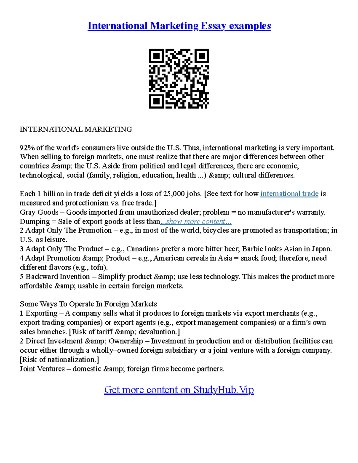 International Marketing Essay - Thus, international marketing is very ...