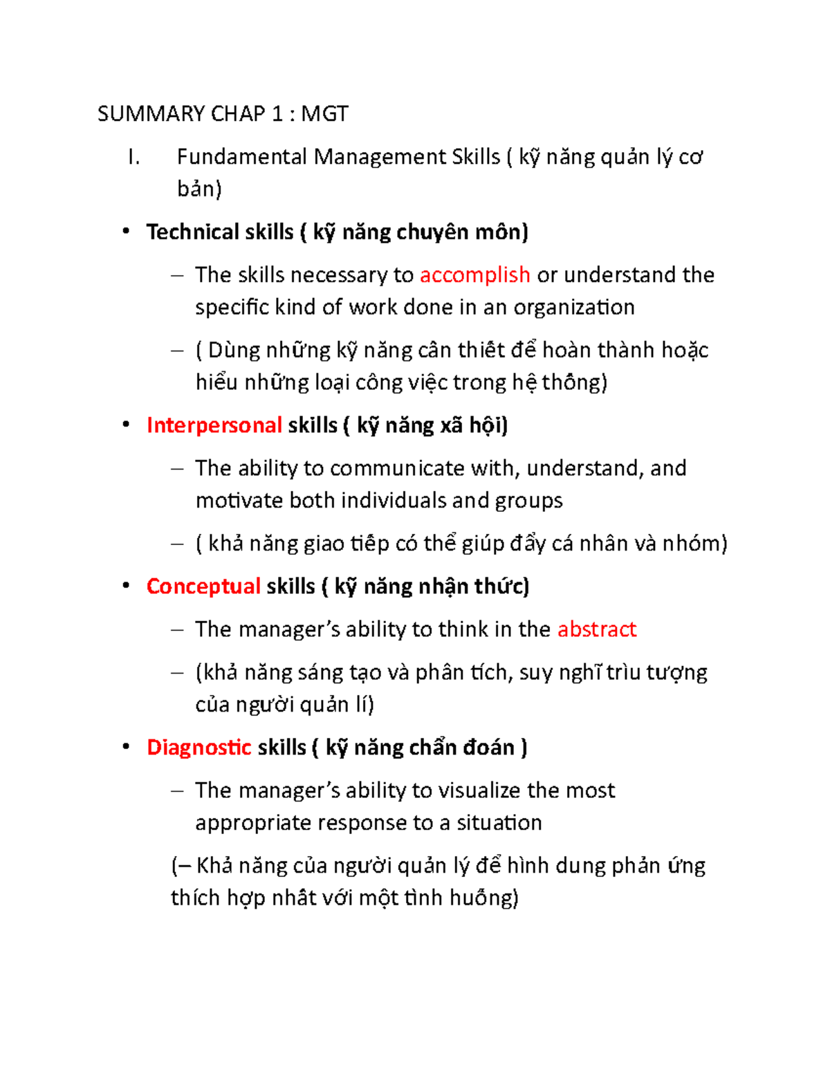 Summary CHAP 1 mgt - good - SUMMARY CHAP 1 : MGT I. Fundamental ...