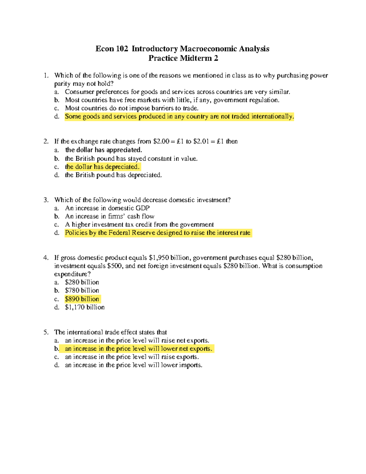 0. Practice Midterm 2 - Econ 102 Introductory Macroeconomic Analysis Practice Midterm 2 1. Which ...