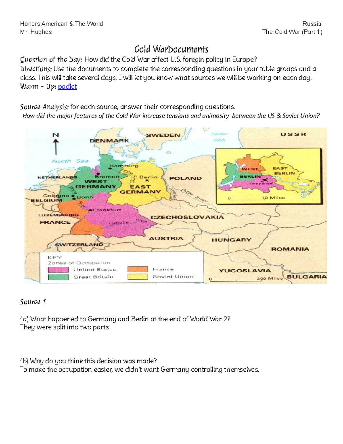 Notes Cold War Documents - Mr. Hughes The Cold War (Part 1) Cold ...