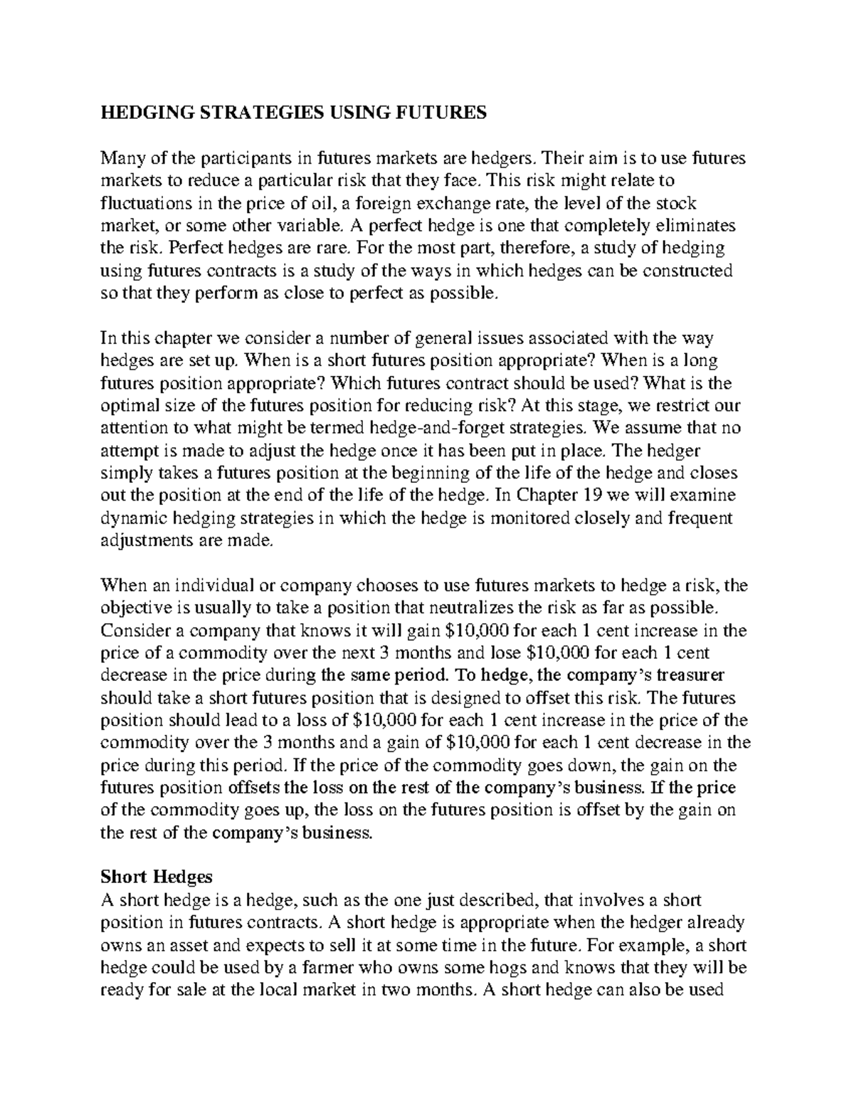 Hedging Strategies using Futures - HEDGING STRATEGIES USING FUTURES ...