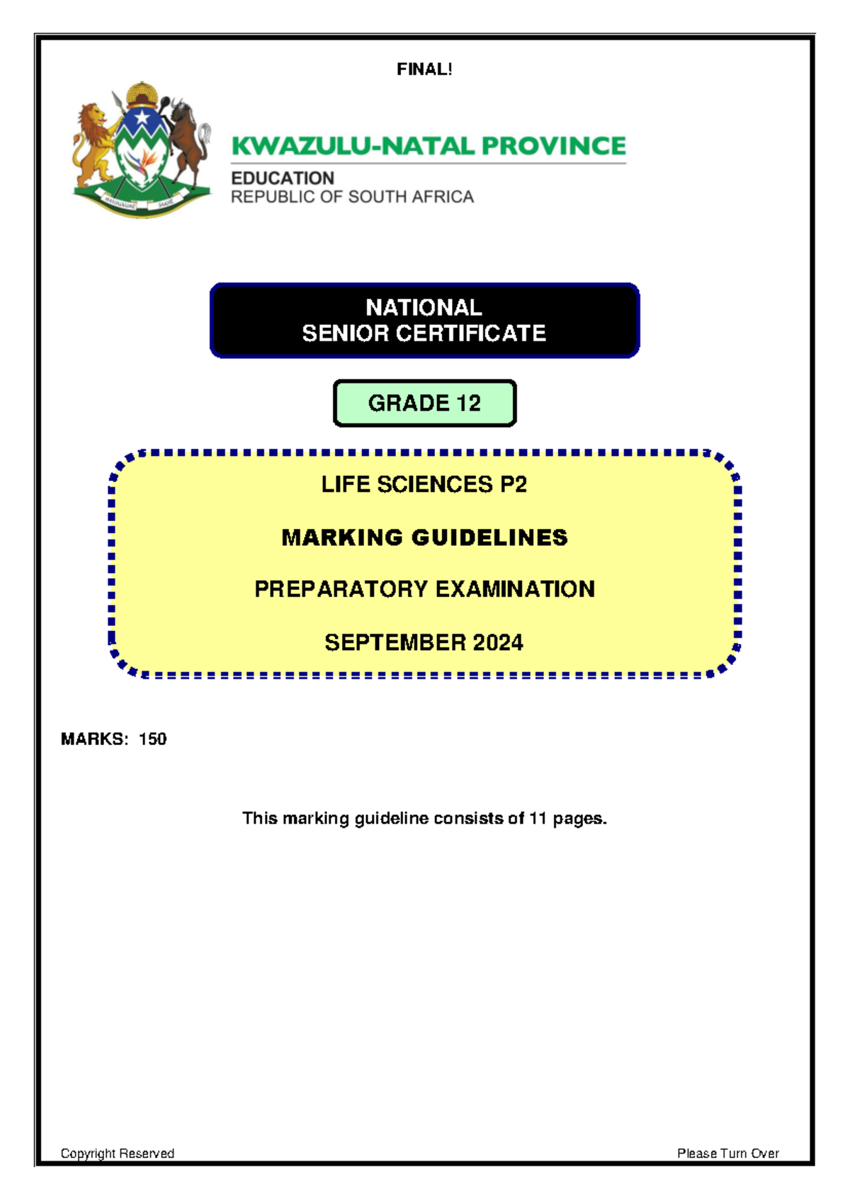 LIFE Sciences P2 September 2024 Grade 12 MG Final 032847 - FINAL! MARKS ...