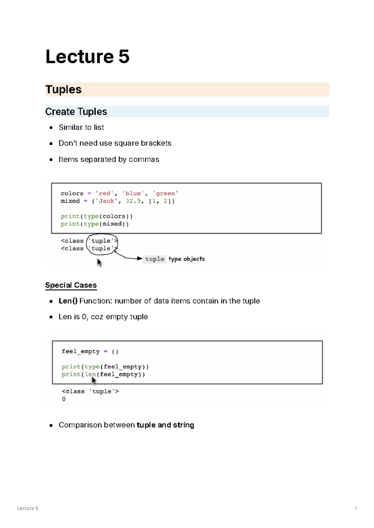 DAO2702 (L5) - nil - Lecture 5 Tuples Create Tuples Similar to list Donʼt need use square ...