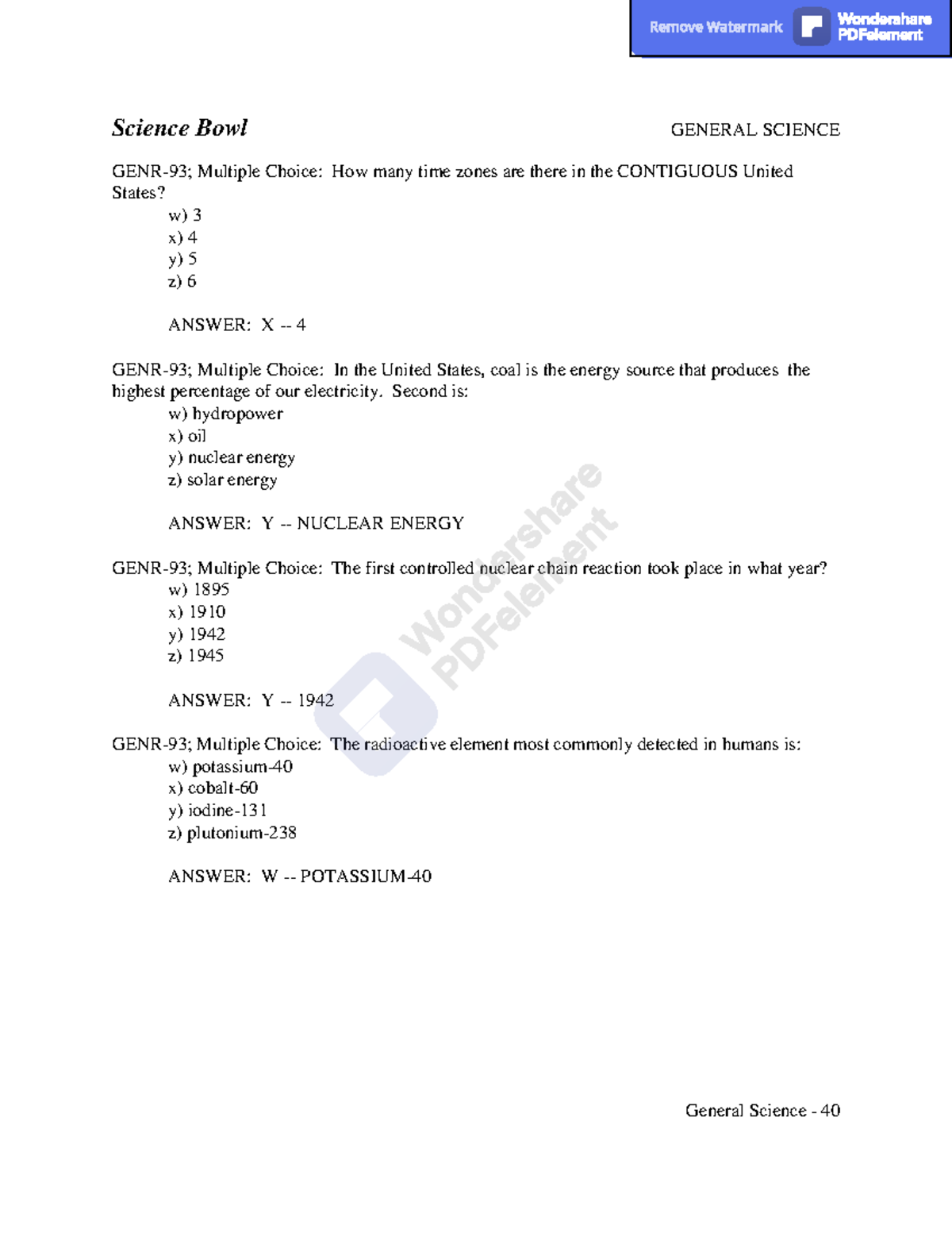 MCQ - science quiz mcq - Science Bowl GENERAL SCIENCE General Science ...