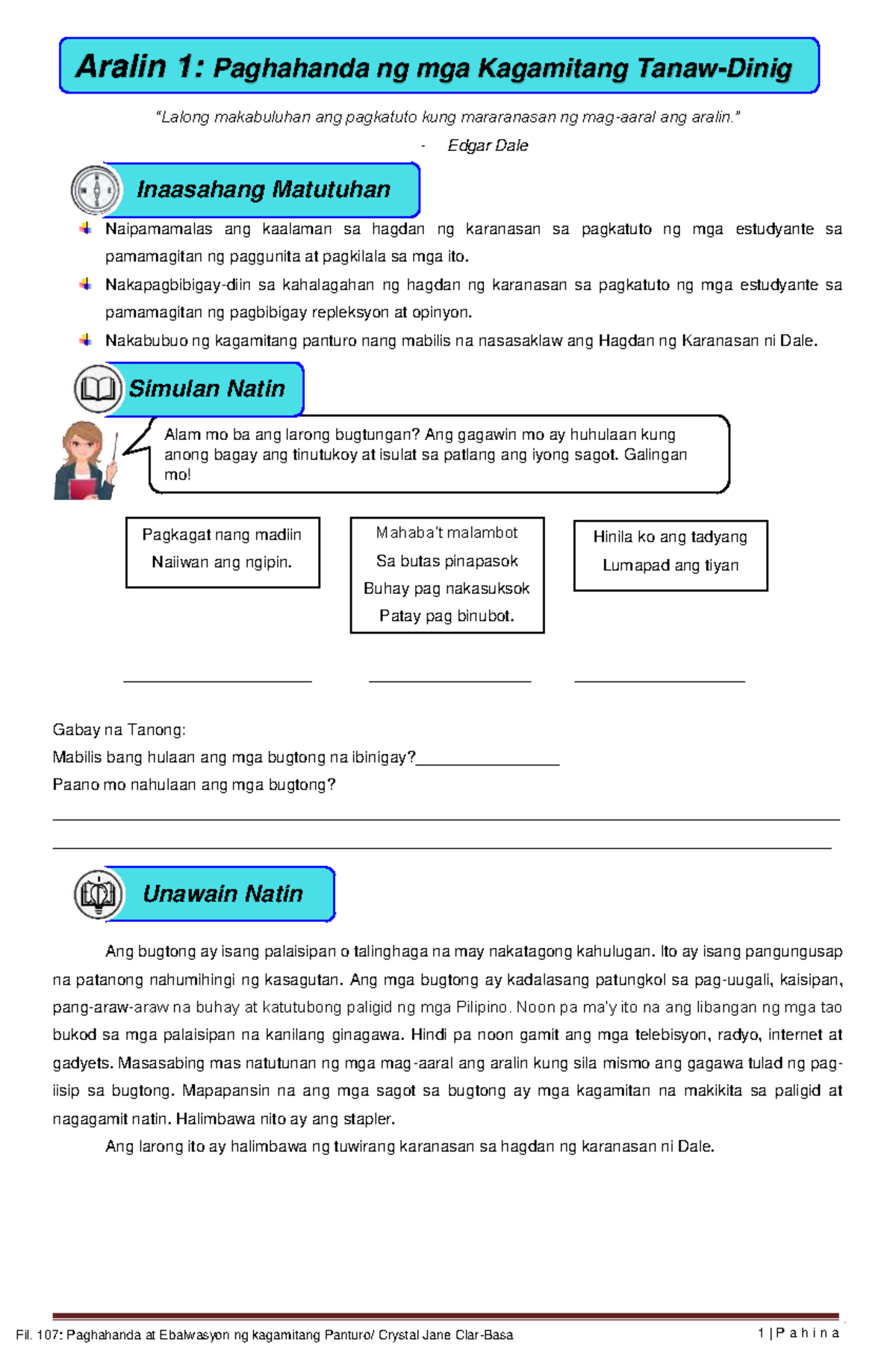 Modyul 1 - Sariling Linangan kit tungkol sa salawikain