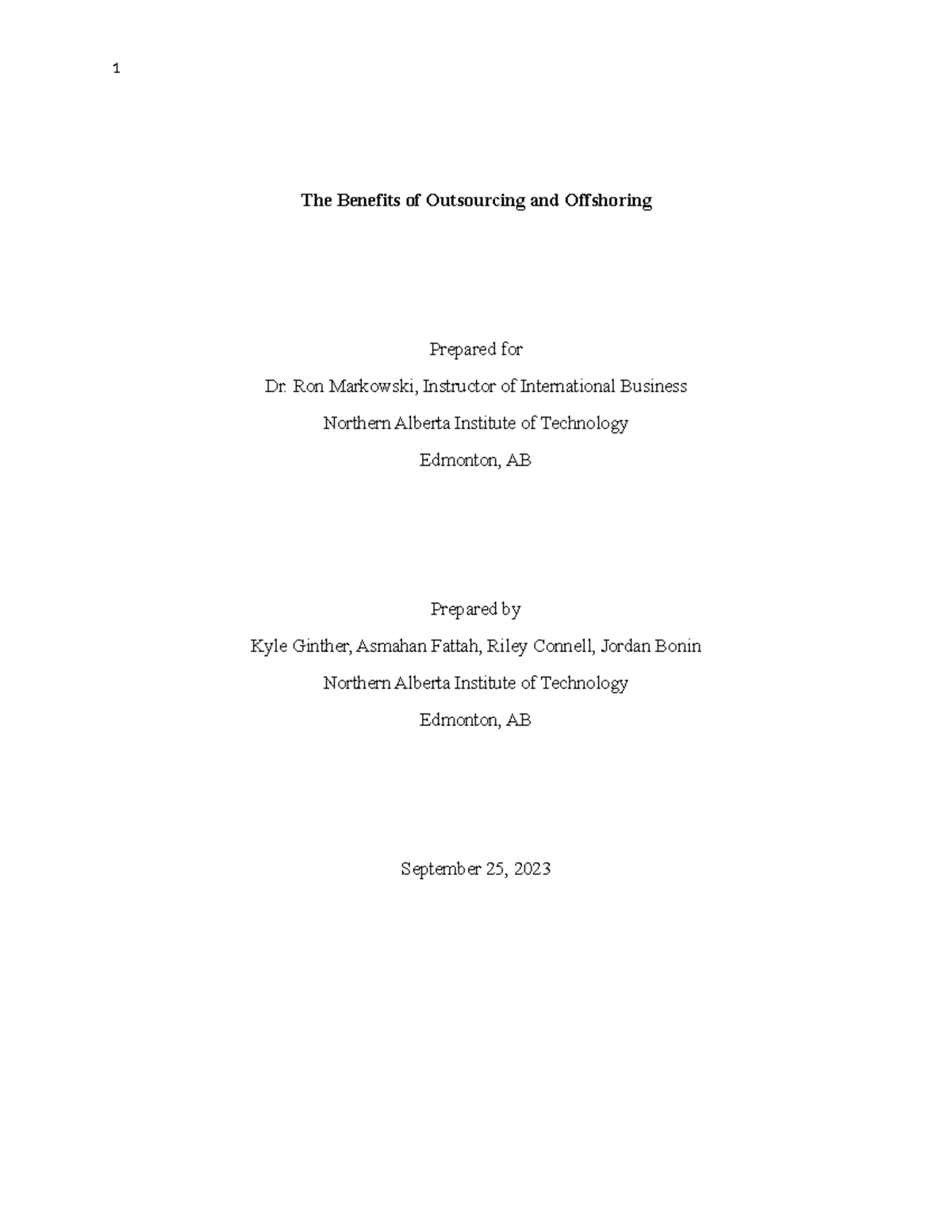 The Benefits of Outsourcing and Offshoring - Ron Markowski, Instructor ...