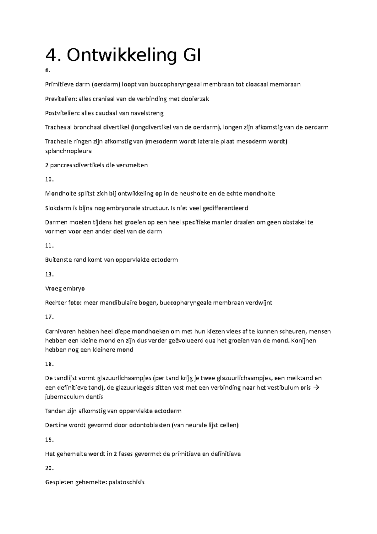 4. Ontwikkeling GI - lesnotities embryologie - 4. Ontwikkeling GI 6 ...