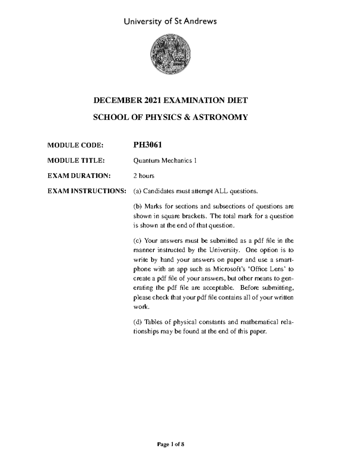 PH3061 22 1 1 - Past papers can be helpful - DECEMBER 2021 EXAMINATION ...