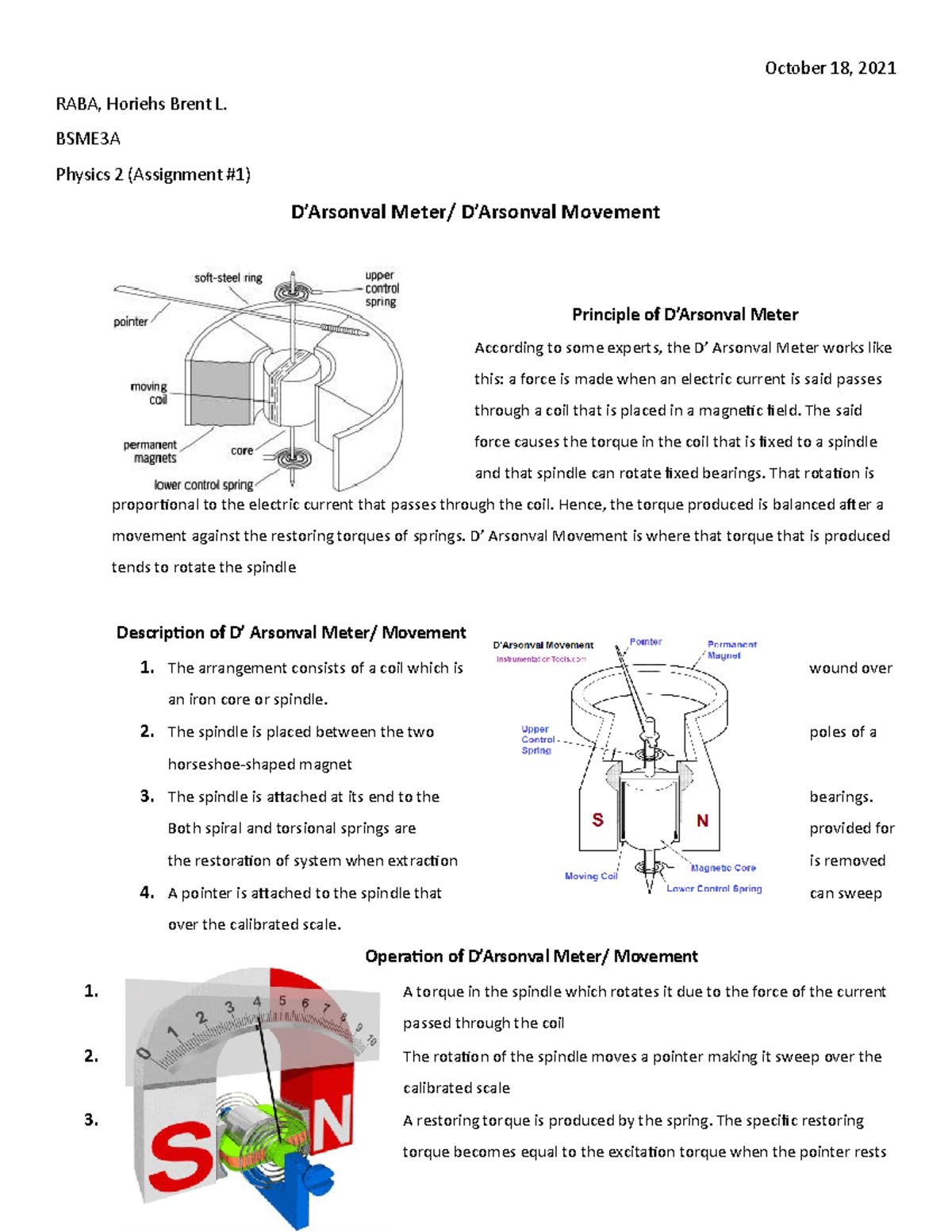 RABA - D'Arsonval Meter Assignment 1 - Engineering Mechanics - UPHSD ...