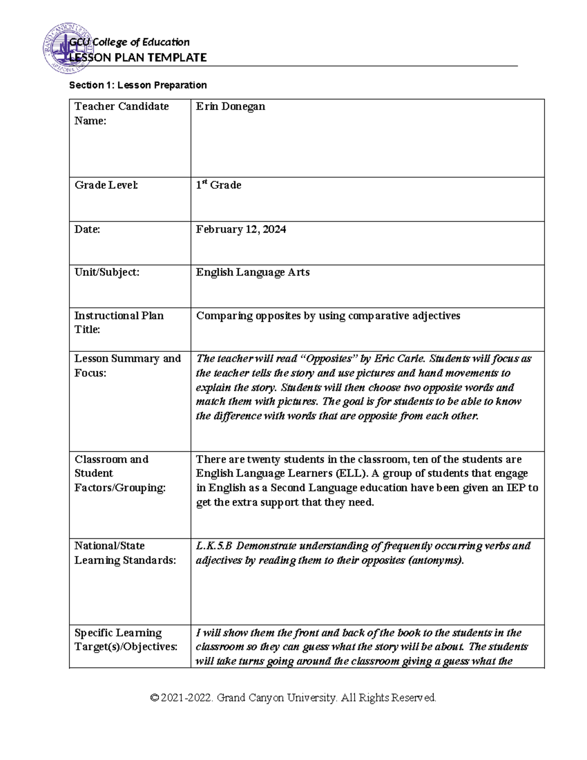 Plan - Lesson Plans - LESSON PLAN TEMPLATE Section 1: Lesson ...