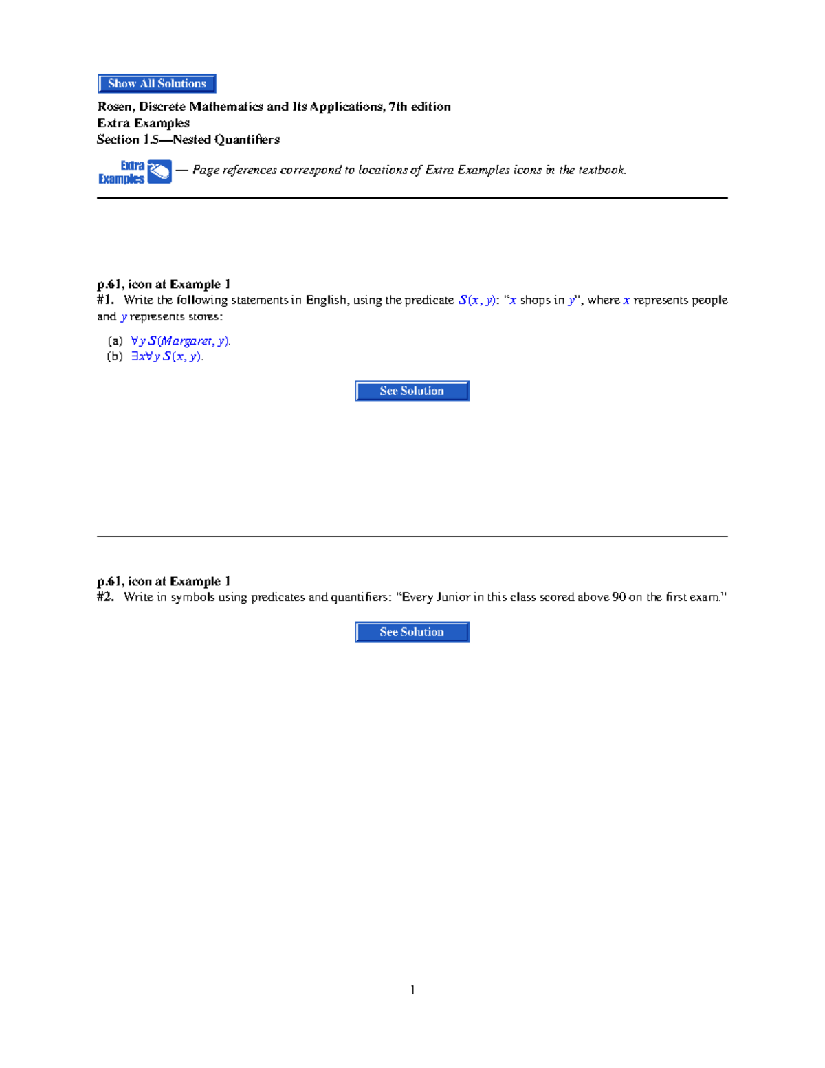Rosen Section 1.5 Extra Examples-2 - Rosen, Discrete Mathematics and ...