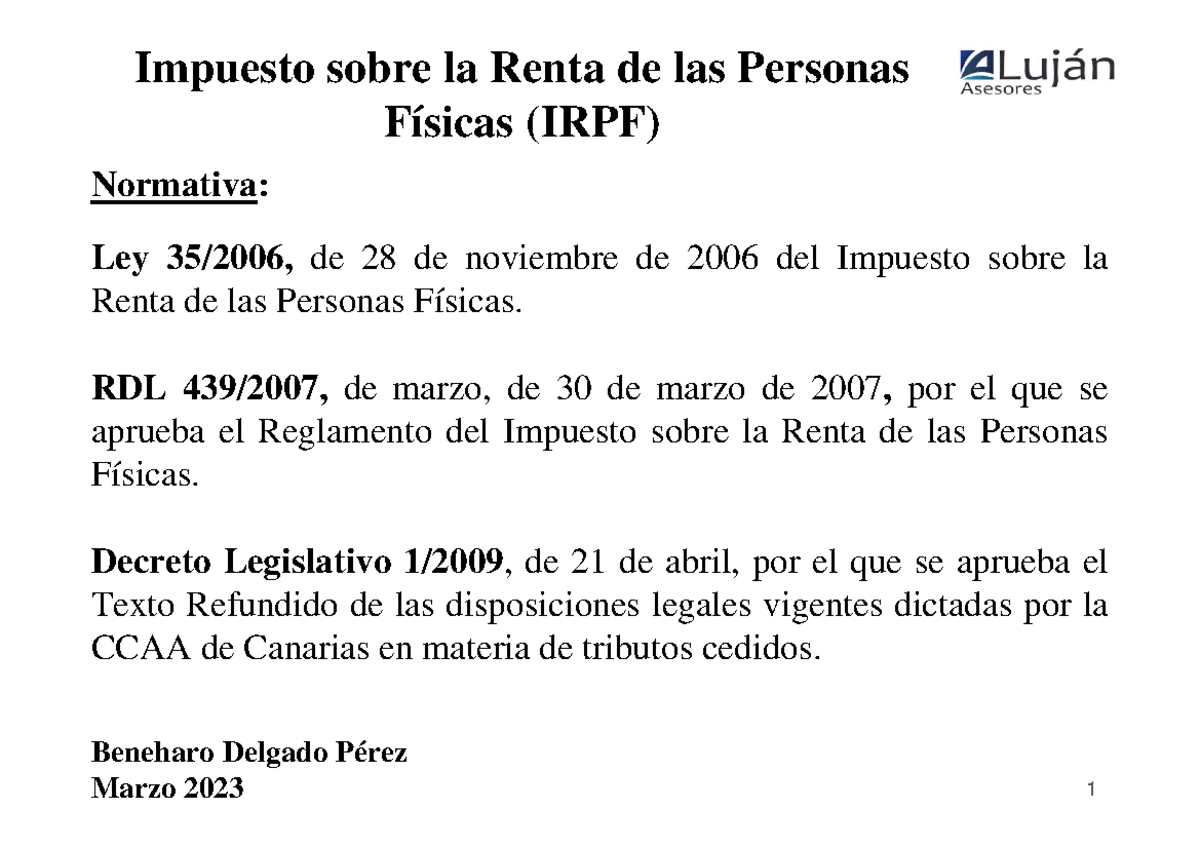 Temario clase 1 - Impuesto sobre la Renta de las Personas Físicas (IRPF ...