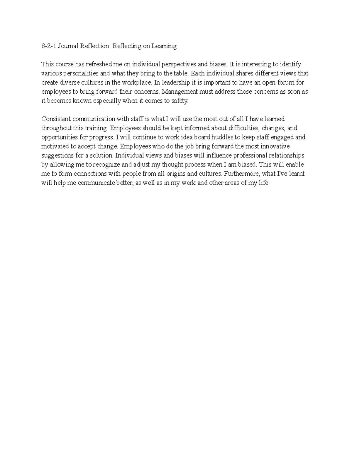 8-2 Journal Reflection - It is interesting to identify various ...